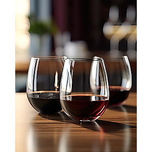 KING CRYSTAL Stemless Wine Glasses, Red or White Wine Glasses, Drinking Glasses 19 oz | Set of 4 Wine Glasses - Drinking Glass Cups Tumblers | Wine Glasses For Cocktail or Wedding Party