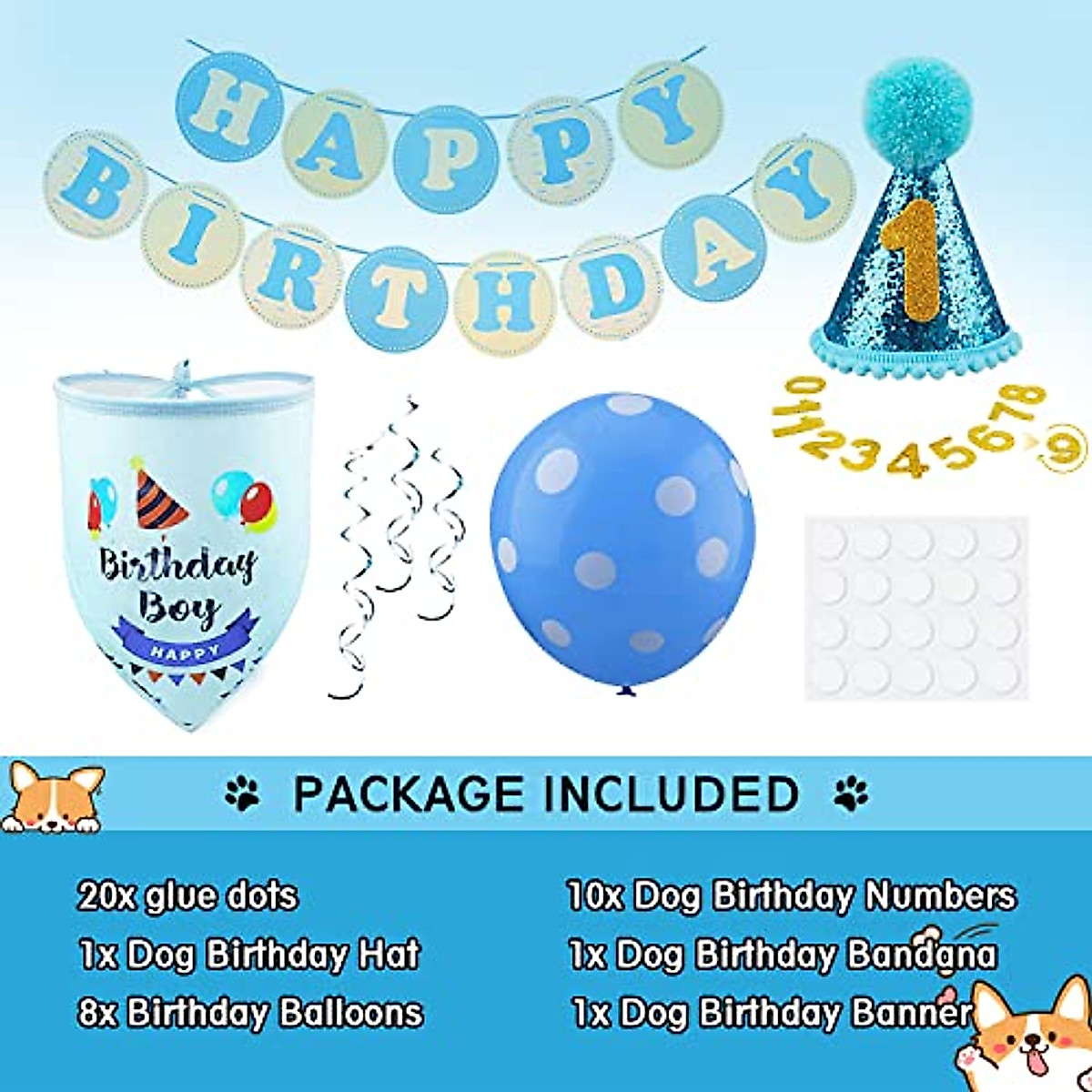 Dog Bandanas, Dog Birthday Party Supplies, Dog Birthday Bandanas, Pet Scarf Accessories, Pet Accessories for Dog Lovers, Dog Party Playsets for Small and Medium Dogs Blue…