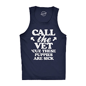 Mens Fitness Tank Call The Vet Cuz These Puppies are Sick Tanktop Funny Guns Muscles Shirt Funny Workout Shirt Dog Tank Top for Men Cool Fitness Tank Top Navy M