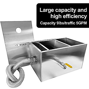 IHAYNER 9LBS Commercial Grease Traps Interceptor Grease Trap 5GPM Stainless Steel Grease Trap for Kitchen Restaurant