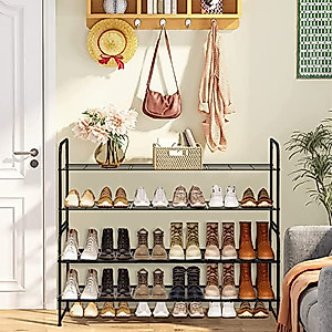 AOODA Long 2 Tier Shoe Rack for Closet Metal Wide Stackable Shoe Storage Organizer for Entryway, Bedroom, Floor, 18-Pairs Low Shoe Shelf, Black