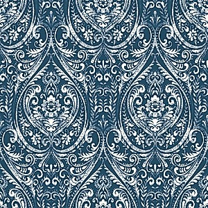 NuWallpaper NU1689 Bohemian Damask Indigo Peel & Stick Wallpaper, Blue
