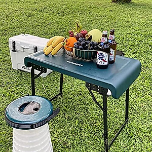 OXAMAFIT Outdoor Retractable Folding Table and 2 Stools Set, Portable Camping Foldable Table Lightweight, 3 Lighting Mode Adjustable Stool for Outdoor Picnic, Beach, Camp, Party.-Green