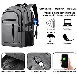 Lapsouno Extra Large Travel Backpack, Backpack, Laptop Backpack, Durable 17.3 Inch TSA Computer Backpack with USB Port, Anti-Theft Water Resistant Backpack Christmas Gifts for Men Women,Grey