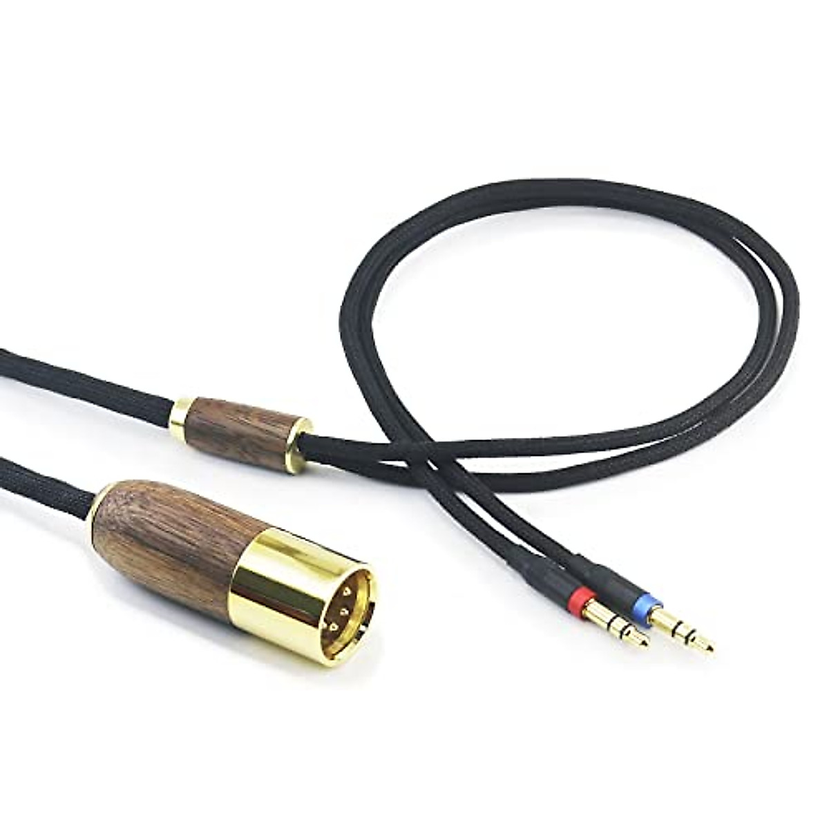 NewFantasia 4-pin XLR Balanced Cable 6N OCC Copper Silver Plated Cord Walnut Wood Shell Compatible with Hifiman Sundara, Ananda, Arya, HE400SE, HE4XX, HE-400i Headphone (2 x 3.5mm Version) 2.1m