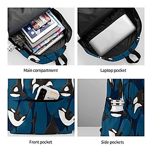 MZERSE Backpack for Men Women Backpack Compatible with Ocean Orca Killer Whale Outdoor Travel Daypack, Muiltifunction Bookbag Anti-Theft Laptop Bag Backpack Gym Bag with Soft Shoulder Strap