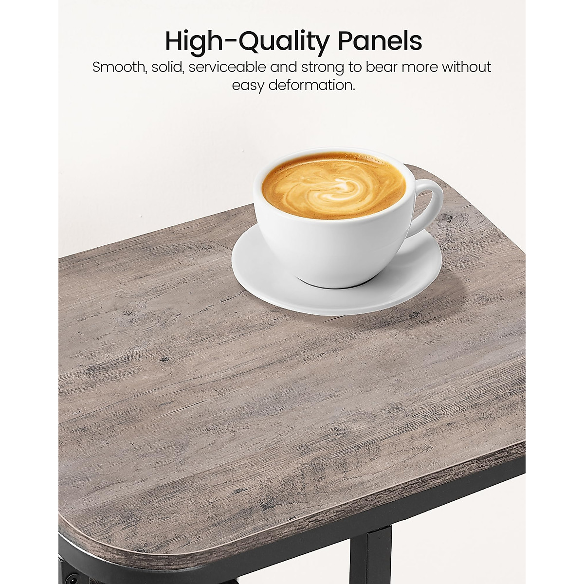 CHOEZON C-Shaped Side Table, Small End Table with Charging Station, Sofa Side Table for Couch with Outlet and USB Ports, for Small Spaces, for Bedroom, Living Room, Greige and Black TSF02UBH