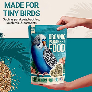 Flocksentials 80% Organic Parakeet Food - No Dyes, Fatty Seeds, Or FIllers - Human Grade Organic Parakeet Seed, Grain & Wholesome Veggies - for Budgies, Lovebirds, Parrotlets – Made in USA (2 lbs)