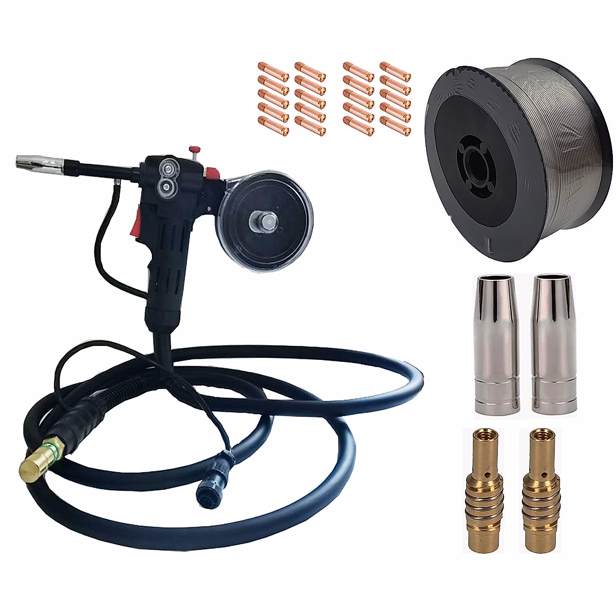 PreAsion 200Amp Spool Gun 3 Meters Cables Fit Miller 300371 Spoolmate 100 Series Miller 180 Aluminum Stainless Steel Iron with 1.1LB 0.8MM Aluminum Welding Wire20pcs Contact Tips