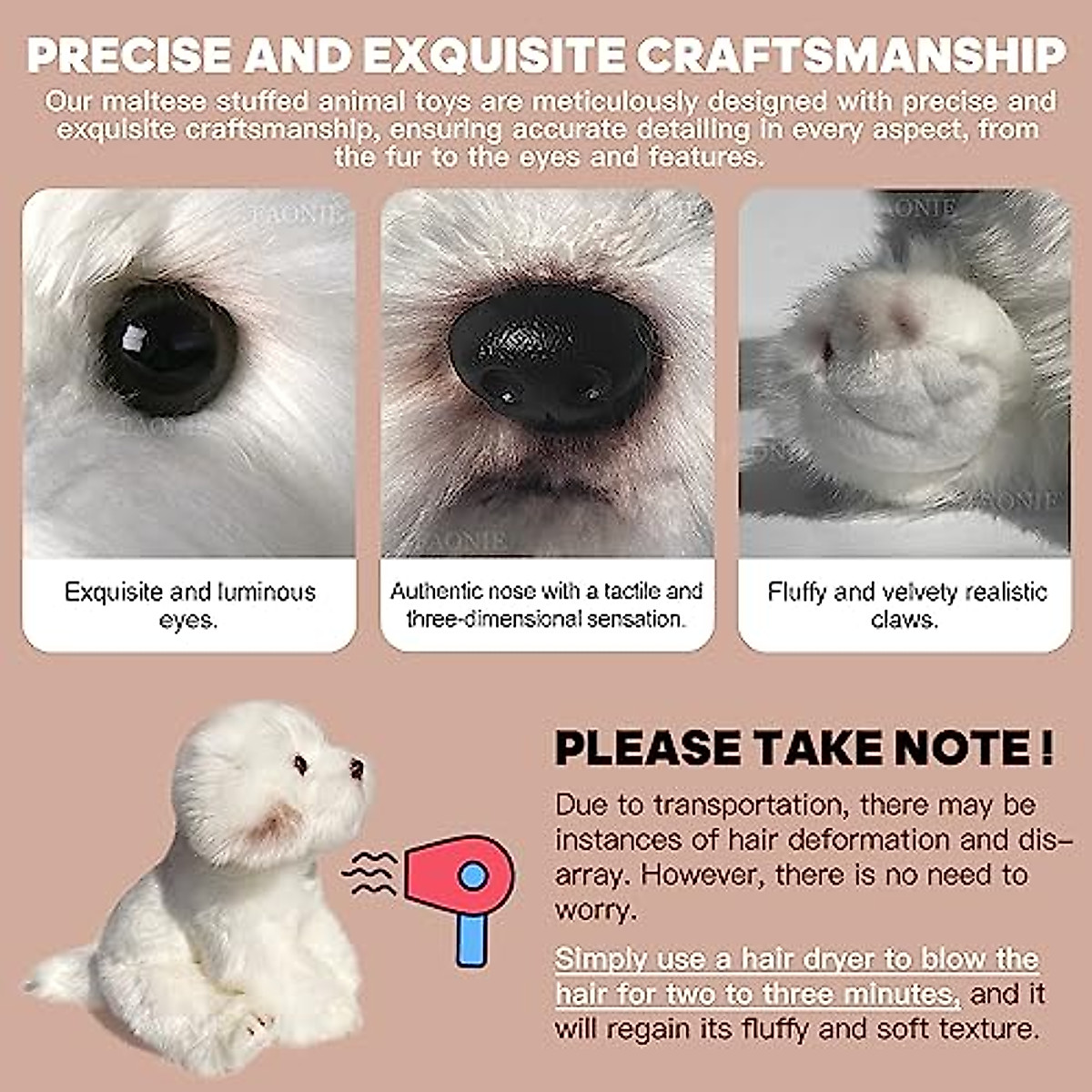 Maltese Stuffed Animal, Realistic Dog Plush, Lifelike Stuffed Animal,Companion Pet, Fluffy Stuffed Puppy Dog Toys for Gift (Large)