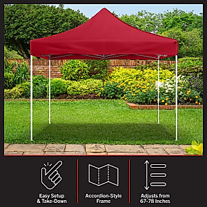 Pop-Up Outdoor Canopy Shade - 10x10 Water-Resistant Party Tent with Instant Setup and Portable Carrying Bag for Storage or Transport by Stalwart (Red)