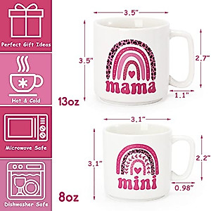 Nefelibata Mama Mini Mug Set of 2 Pink Leopard Boho Rainbow Mommy and Me Mother's Day Gifts Hot Cold Ceramic Cups Coffee Tumbler for Mother Daughter Mama and Me Matching Gift for Women