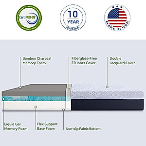 Opoiar Full Size Mattress, 10 inch Medium Firm Memory Foam Mattress of,Bamboo Charcoal Gel Infusion Full Bed Mattress in a Box for Sleep Cooler & Pressure Relief,Made in USA,CertiPUR-US Certified