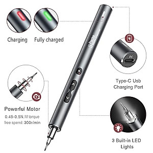 LOFICOPER Electric Precision Screwdriver, 51 in 1 Mini Electric Screwdriver Set with 48 Bits, Type-C USB Charging Port, Charging Indication, LED Light, Magnetizer for PC, Electronics, Phone, Watch