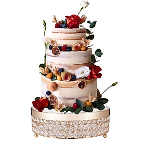 Kyriathe 14 Inch Beaded Cake Stands with Shining Crystal Beads Dessert Cookies Fruit Serving Tray for Wedding Birthday Party (Gold, 14'')