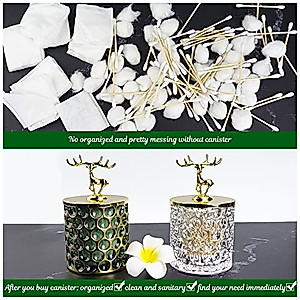 Ezebesta 2PCS Vintage Bathroom Canisters Luxury Small Thick Glass Jar Set Qtip Holder Dispenser for Cotton Ball & Pads Storage Organization Beautiful Decor
