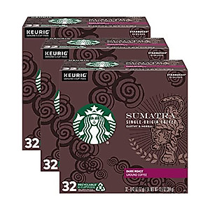 Starbucks Coffee K-Cup Pods, Sumatra Single-Origin Coffee, Dark Roast Ground Coffee, Keurig Genuine K-Cup Pods, 32 CT K-Cup Pods Per Box (Pack of 3)