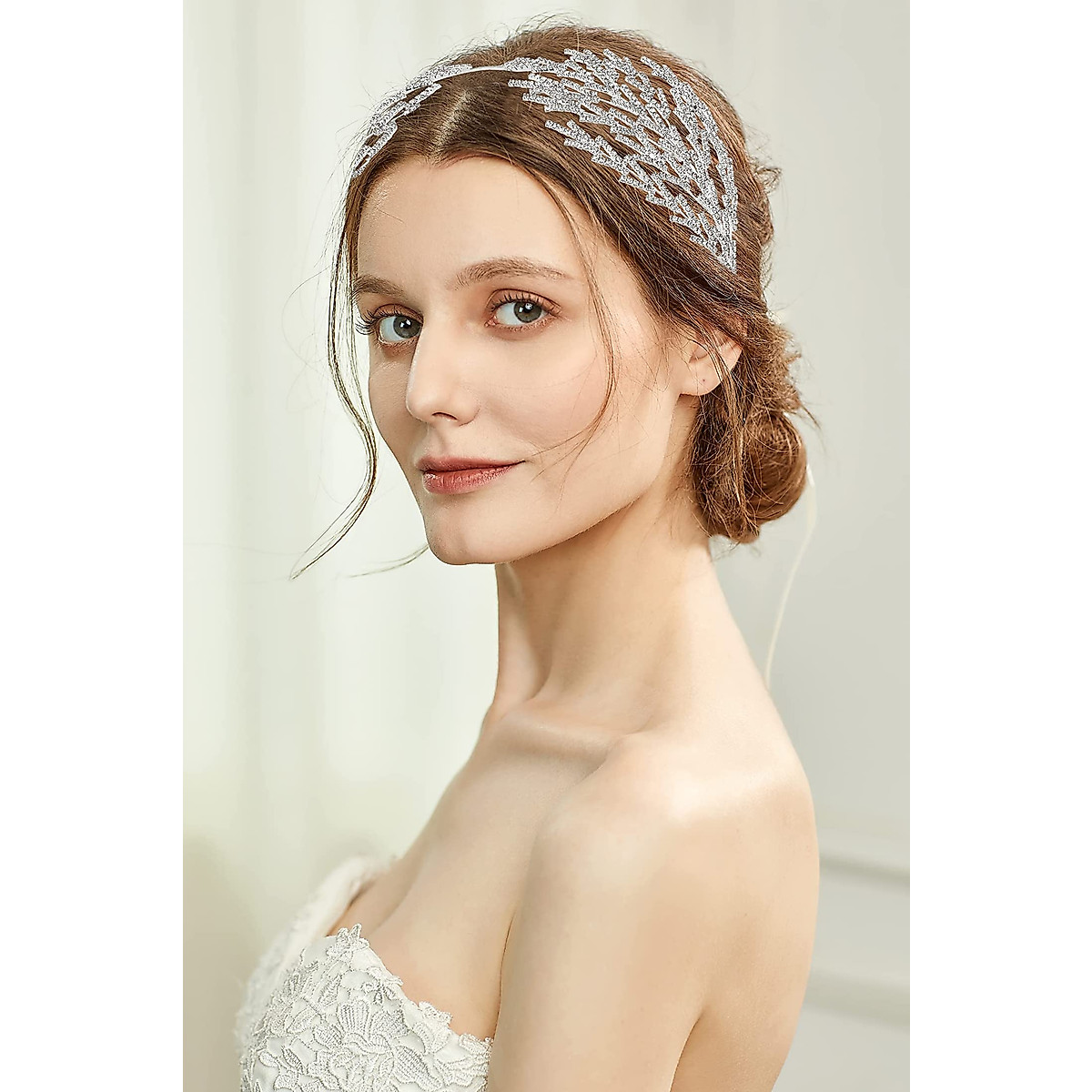 Coucoland Wedding Headpiece for Bride - Hair Jewelry Wedding Headband Tiara Leaf Headband Crown Tiara Bridal Silver Headpiece