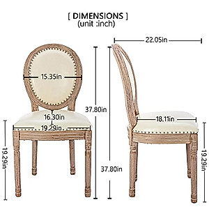 GOOLON Dining Chair PU Leather French Dining Chair Set of 2 Vintage Chair Round Backrest Upholstered Armless Chair with Wood Leg Mid Century Chair for Dining Room Kitchen Beige