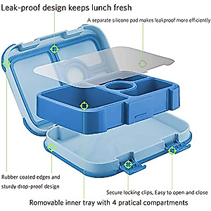 LROZA Leakproof Kids Lunch Box | 4-Compartment Bento Box for Kids | BPA-Free | School Lunch Container for Boys Girls | Children Travel On-the-Go Meal and Snack Packing Containers, BLUE-1