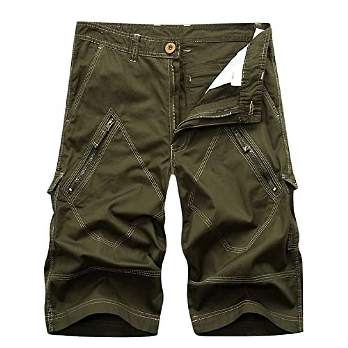Men Cargo Shorts Long Khaki Cargo Shorts for Men 2023 Casual Loose Buckle Zipper Multi Pockets Tooling Shorts Regular Fit Outdoor Pants Mens Linen Shorts 7 Inch Inseam Slim Fit Army Green L