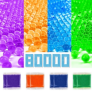Banvih Gel Gun Blaster Refill Ammo - 7-8mm, 8Pack, 80000 Pieces, 7.5mm Splatter Water Balls Beads Bullets Compatible for Splatrball, Splat Gun, Orby Gun Etc - Blue Green Purple Orange, for Ages 14+