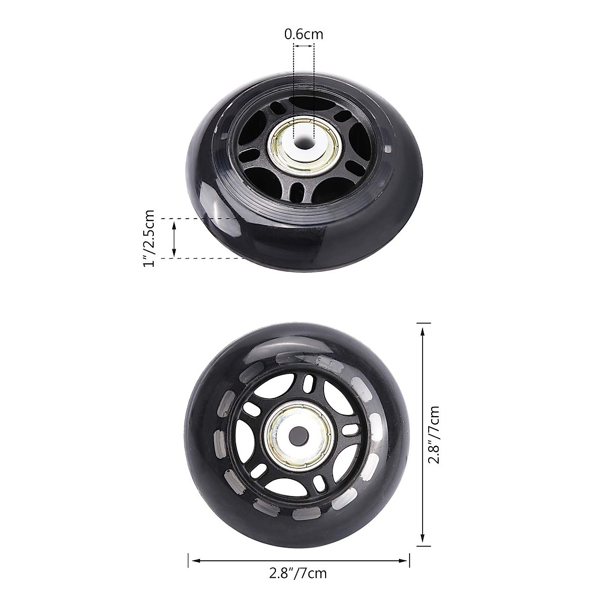 TOBWOLF 8 Pack 70mm 82A Indoor Inline Skate Replacement Wheels, Indoor Skating Wheels with ABEC-7 Bearings, Luggage Wheels, Training Wheels for Scooter - Black