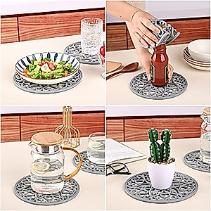 Smitchraft Silicone Trivets for Hot Dishes, Pots and Pans, Hot Pads for Kitchen Quartz Countertops, Silicone Pot Holders Mat, Multi-use Carved Heat Resistant Mat for Counter & Table, Set of 3 Black