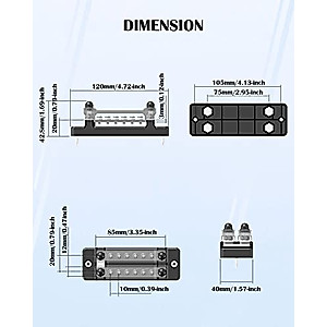 LENKRAD Power Distribution Block Bus Bar with Ring Terminals - 150A Double-Row Busbar for Car Marine Boat, 4 x M6 Stud, 12 x M4 Screw