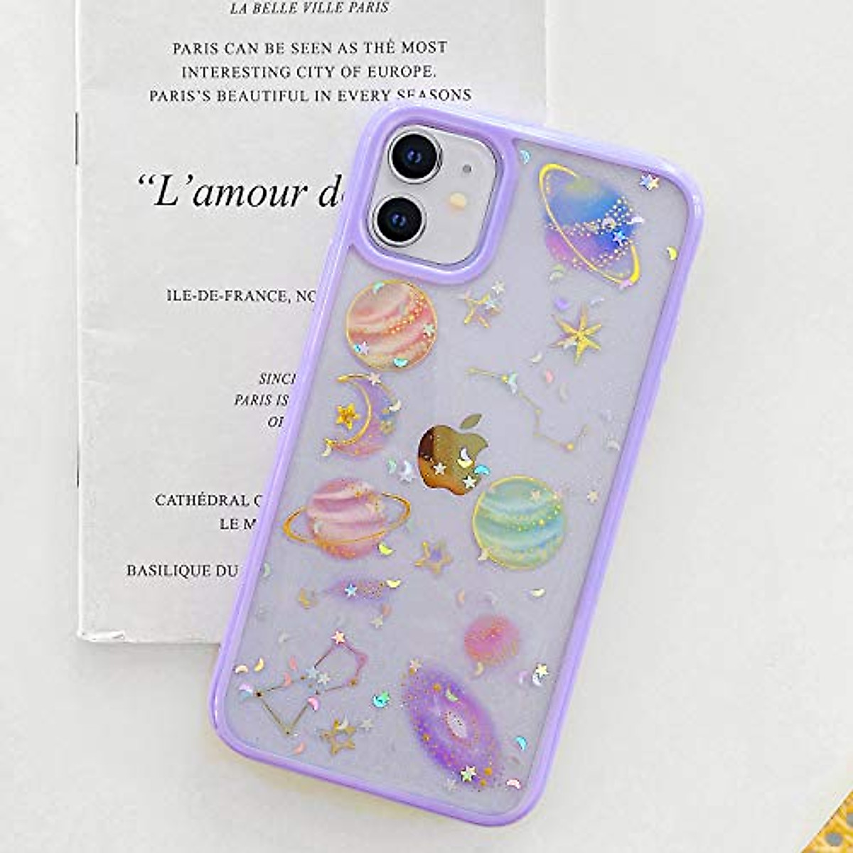 BOFTALE Compatible with iPhone 12 Mini Case Cute Clear Glitter for Girls Women, Handmade Planets/Stars Bling Sparkle Design Slim Soft TPU Cover Compatible with iPhone 12 Mini 5.4 inch 5G 2020(Purple)