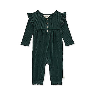 Burt's Bees Baby Baby Girls' Romper Jumpsuit, 100% Organic Cotton One-Piece Outfit Coverall, Green Ruffle, 6 Months