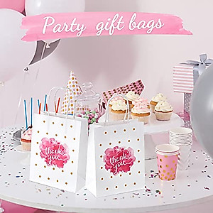 80 Pcs Thank You Gift Bags with Handles Pink Paper Bags for Small Business 8 x 4 x 10 Inch Small Paper Bags with Handles Retail Bags Thank You Bags for Boutique, Business, Wedding Favors, Gifts