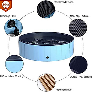Nurxiovo Pet Bath Pool Foldable Pet Swimming Pool PVC 55'' x 12'' Indoor &Outdoor Bathing Tub for Large Dogs Cats Kids,Blue