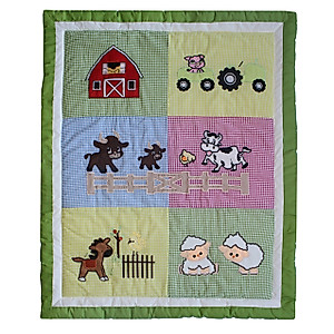 BabyFad Barnyard Farm Animals Nursery Baby with Musical Mobiile 9 Piece Baby Crib Bedding Set 100% Cotton