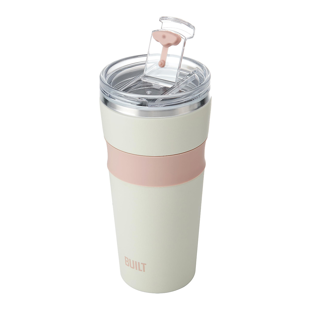 BUILT 24oz Shasta Double Wall Vacuum Insulated Stainless Steel Tumbler with Easy to Clean Flip to Open Lid, Oat