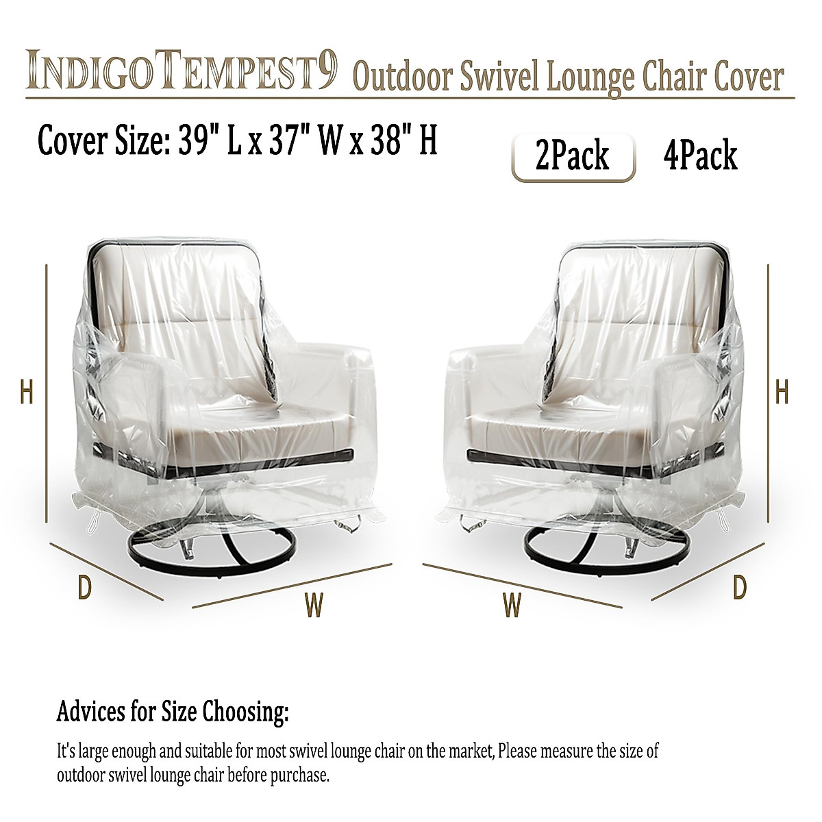 IndigoTempest9 Outdoor Swivel Lounge Chair Cover 2 Pack, Waterproof Heavy Duty Outdoor Chair Covers, Patio Rocking Chair Covers for Outdoor Furniture, (39" L x 37" W x 38" H), Clear PVC
