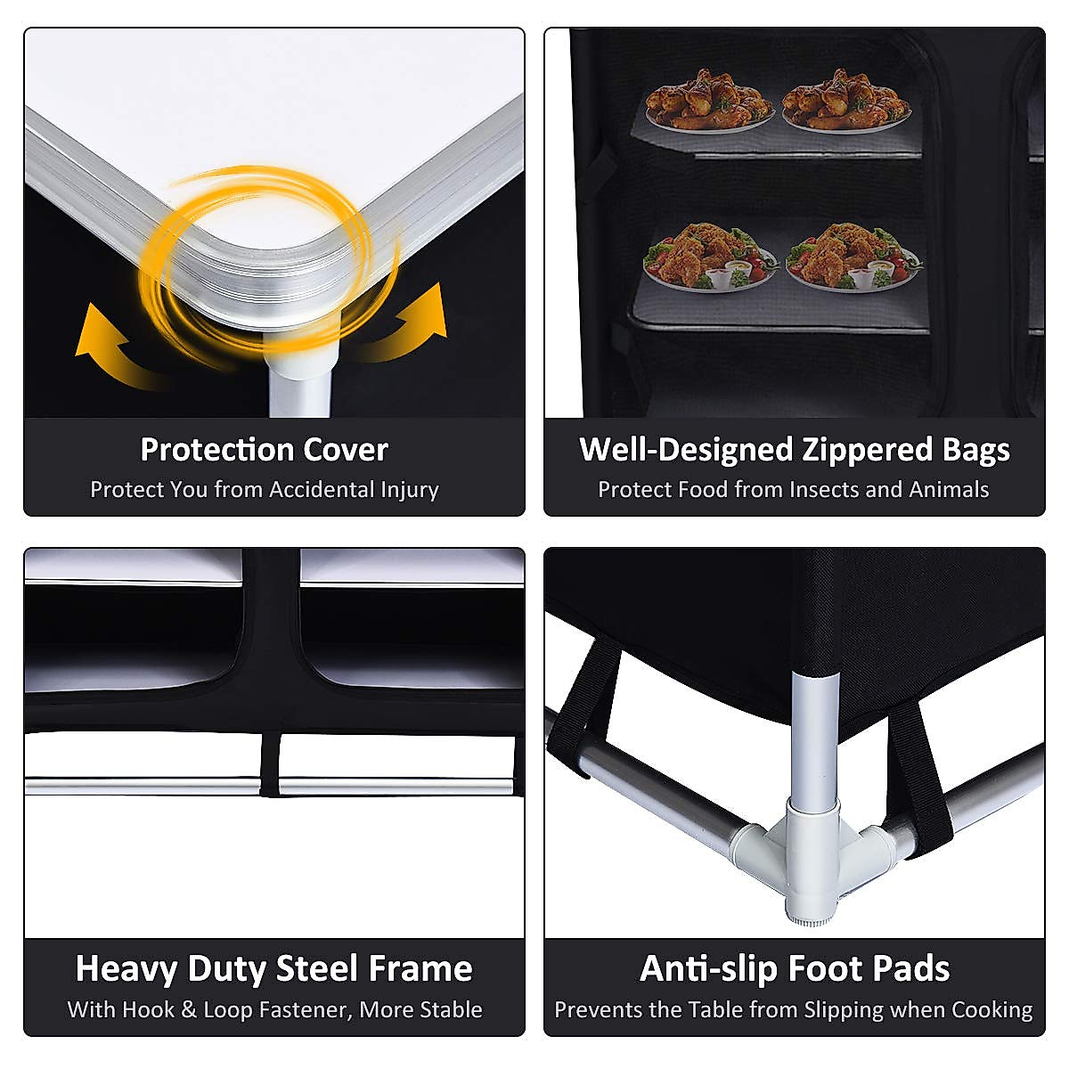 Giantex Camping Cook Table Kitchen Station with Storage Organizer and Carrying Bag, for BBQ Party Picnics Backyards and Tailgating, Portable Outdoor Aluminum Cooking BBQ Table (Black)