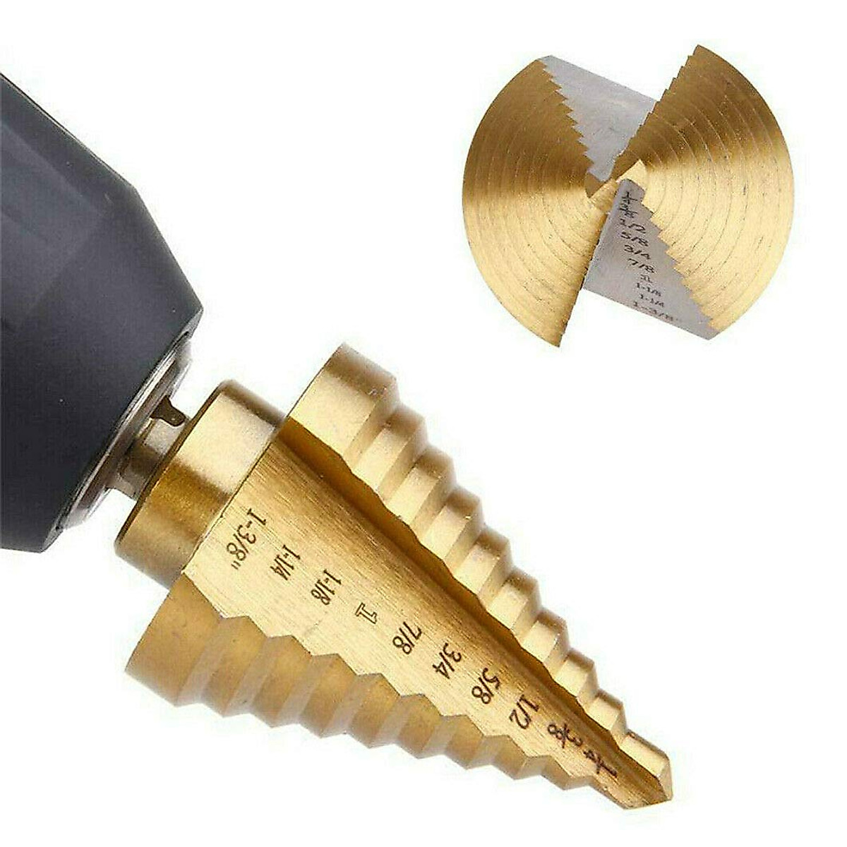 Titanium Step Drill Bit, Zhushan Titanium High Speed Steel Drill Cone Bits,Double Cutting Bladesfor Sheet Metal Hole Drilling Cutting1/4 to 1-3/8 Inches Total 10 Step Sizes