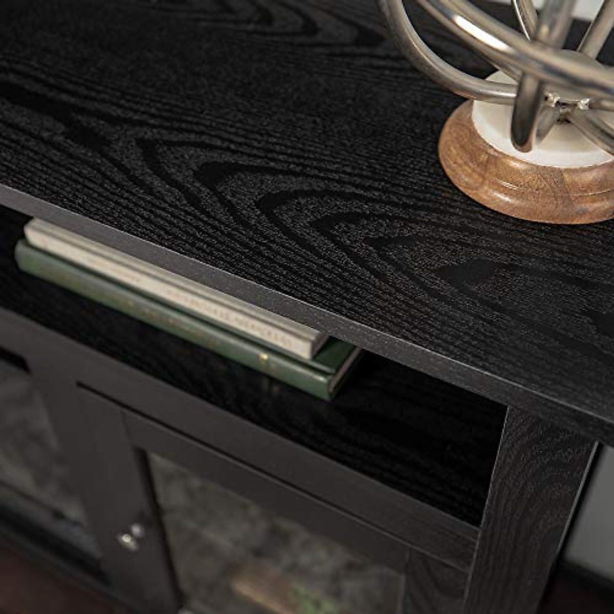 Walker Edison Glenwood Rustic Farmhouse Glass Door Highboy Fireplace TV Stand for TVs up to 65 Inches, 58 Inch, Black