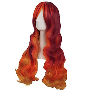 MapofBeauty 28 Inch/70cm Beautiful Long Wavy Harajuku Style Cosplay Wig (Fluorescent Orange/Red/Orange Yellow)
