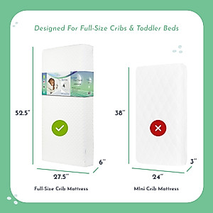 Evolur Comfort Plus Classic 150 Coil Inner Spring Crib & Toddler Mattress, Removable Soft Zipper Cover, Waterproof Greenguard Gold Certified