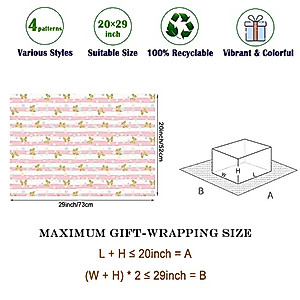 WAPLIGHAL Pink Birthday Wrapping Paper for Boys Girls Kids Men Women - Poka dots, Star, Gold Glittering Butterflies Design - Valentine's Day Birthdays, Holidays, Baby Showers Gift Wrap - 20 X 29 Inch Per Sheet (8 Precut Folded Sheets), Easy to Store