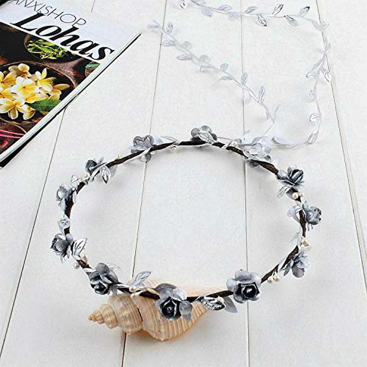 EMAAN 98 ft Artificial Vine,Silver Leaf Ribbon, Garland Baby Hair Band Wedding Party Christmas Home Wall DIY Gift Craft Decoration(Silver)