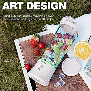 Portable Blender,270 Watt for Shakes and Smoothies Waterproof Blender USB Rechargeable with 20 oz BPA Free Blender Cups with Travel Lid. (White)