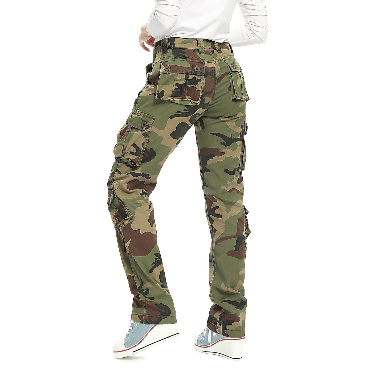 OCHENTA Womens Cotton Stretch Camo Cargo Pants Combat Tactical Casual Work Travel with Pockets with 8 Pockets Camo 29 Size 6