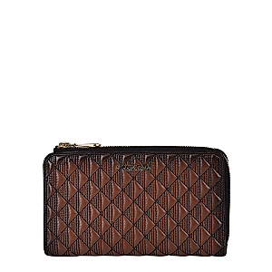 Cuadra women's wallet in genuine leather with zipper and embroidery brown, BD221CR