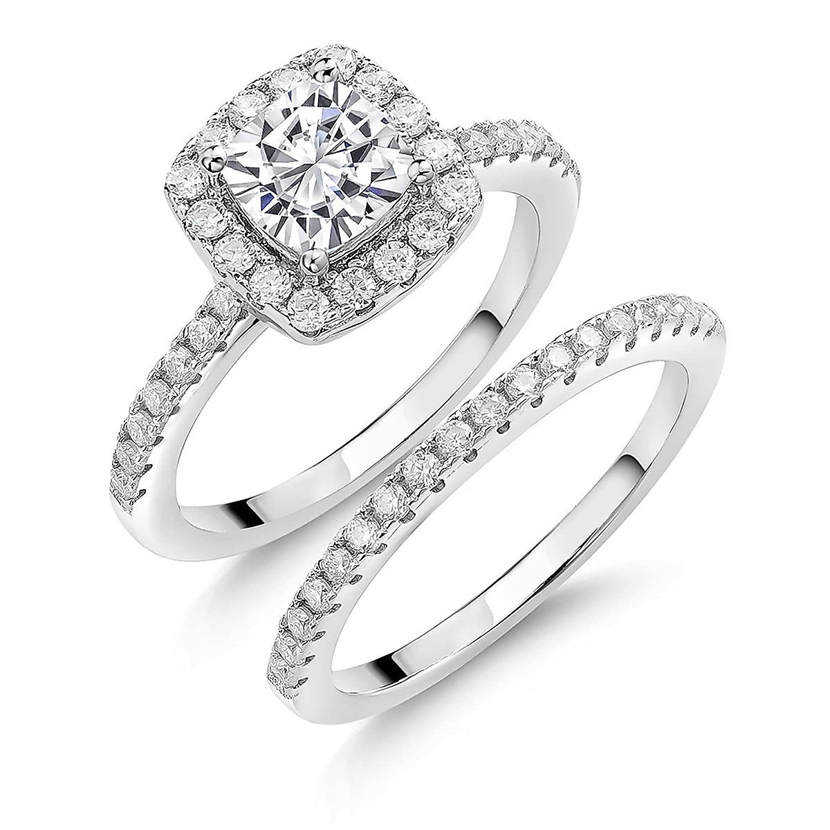 Gem Stone King 925 Sterling Silver Moissanite Women Wedding Engagement Ring Band Bridal Set (1.62 Cttw, Available in size 5, 6, 7, 8, 9)