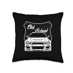 Vintage Hot Rod, Vintage Lowriders, Classic Muscle Classic Tuner Car, Import Racer, Men's Old School Hot Rod Throw Pillow, 16x16, Multicolor