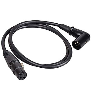 Right Angle XLR Cable, DMX Cable 3ft, 90-Degree XLR Male to Female, Balanced Microphone Cables