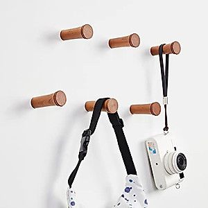 HomeDo Wall Hooks Rack, Wooden Coat Hooks Wall Mounted, Entryway Hat Rack, Decorative Hooks Single Organizer Wall Hanger Hat Hook Towel Rack, Heavy Duty Hooks (Cherry-4inch-2Pack)